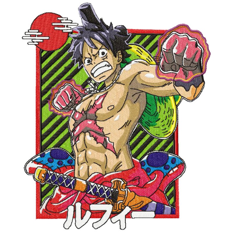 Luffy Punch Embroidery Design 4 Sizes