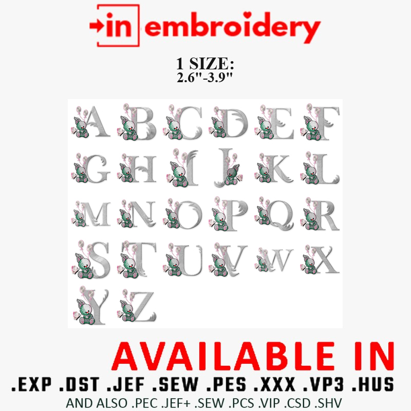 Baby Bunny Balloon Alphabet Embroidery Font
