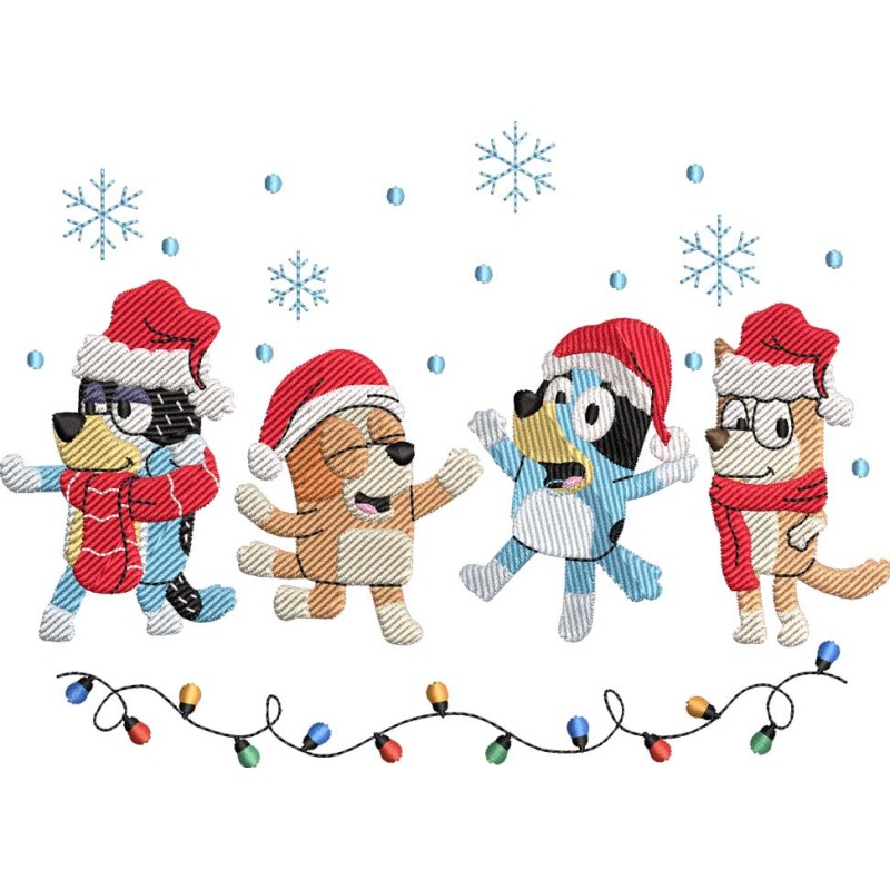 Bluey Dog Family Christmas Embroidery Design, 3 sizes, Instant Download