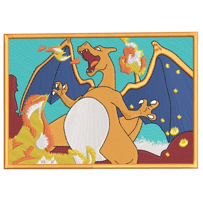 CHARIZARD POKEMON Rectangle Embroidery Design 4 Sizes