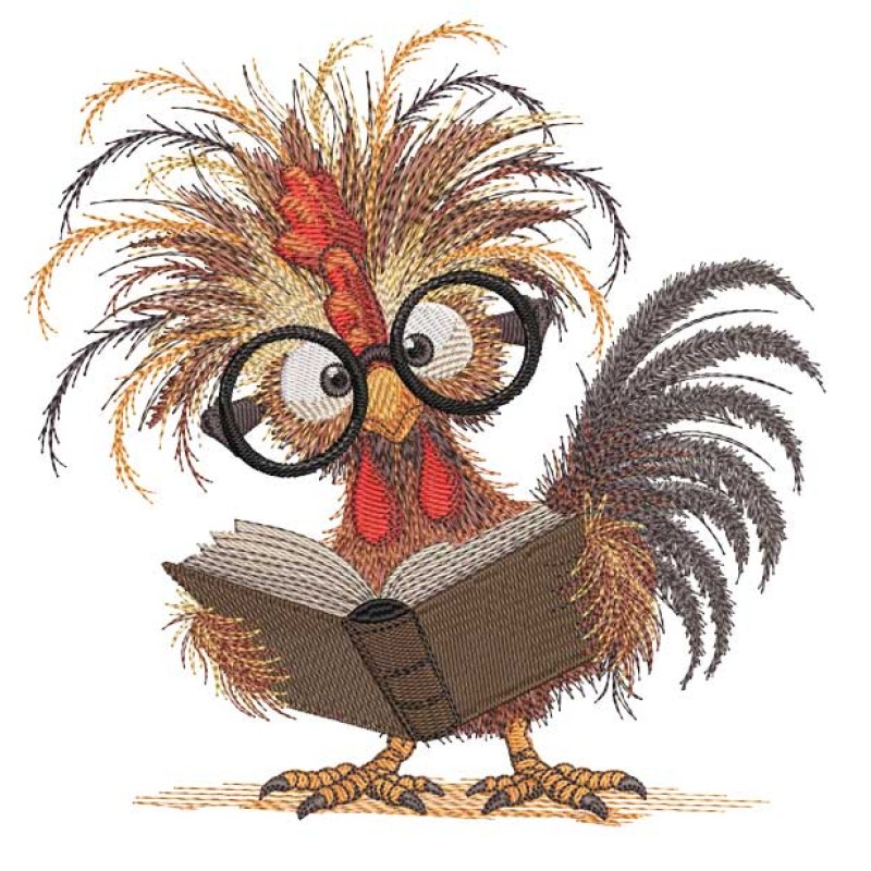 Clever Chicken Embroidery Design, 3 sizes, Instant Download