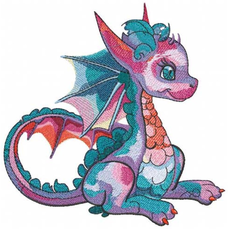 Pink Blue Dragon Embroidery Design 4 Sizes