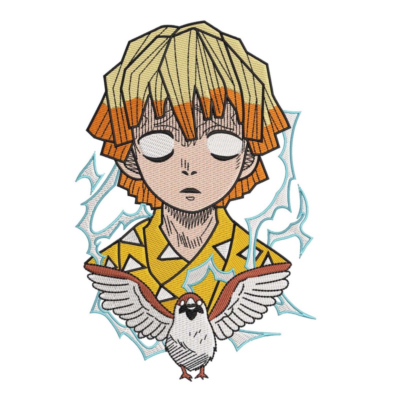 Zenitsu Agatsuma Bird Embroidery Design 4 Sizes