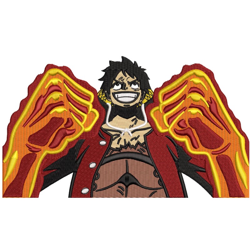 LUFFY MONKEY FIRE HAND Embroidery Design 4 Sizes