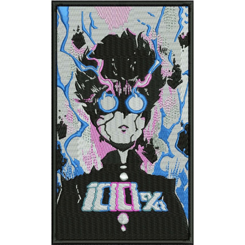 Mob Psycho blue Rectangle Embroidery Design 4 Sizes