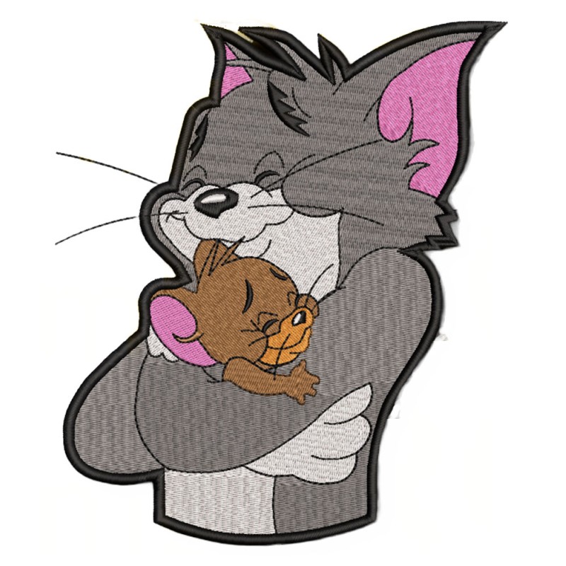 Tom & Jerry hug Embroidery Design 4 Sizes