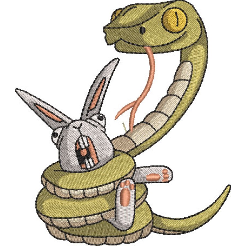 Rabbit and Snake Embroidery Design 2 Sizes