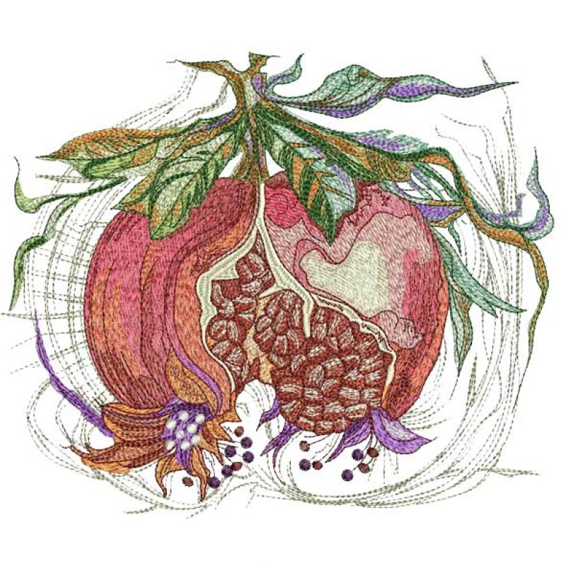 Pomegranate Fruit Embroidery Design 3 Sizes